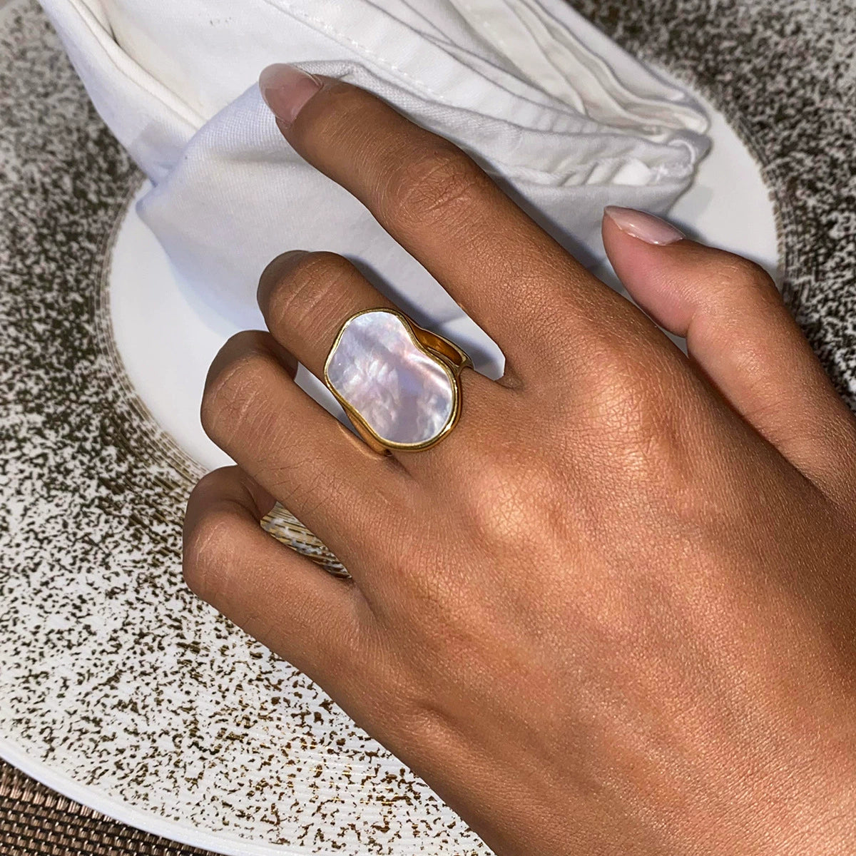 Wholesale Stainless Steel Irregular White Ring With Geometric Pattern ...