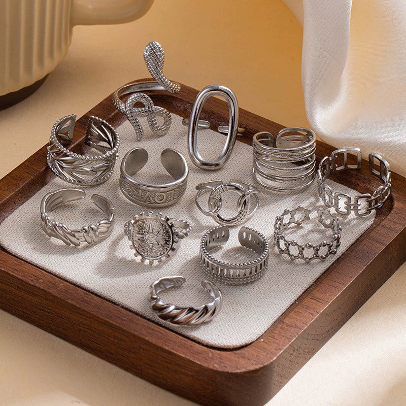 Wholesale Titanium Steel Ring Geometric Irregular Snake Line Multi Lay ...
