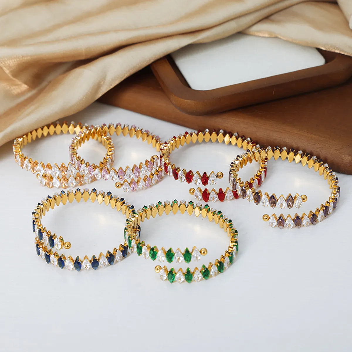 Wholesale vintage style color block titanium steel plating inlay zircon ...
