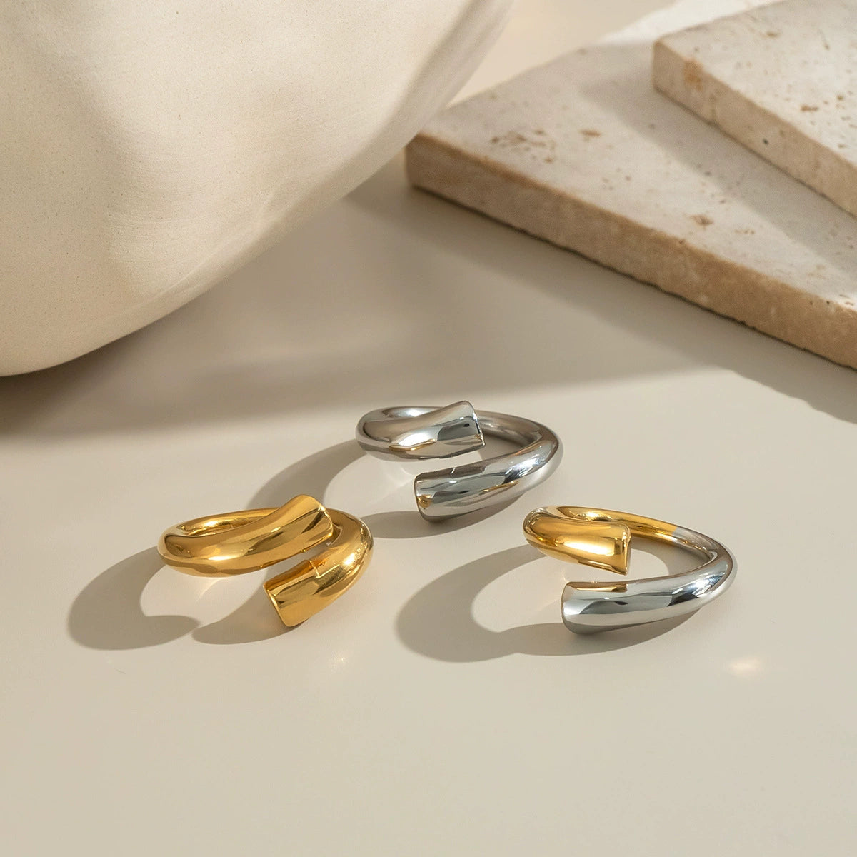 Wholesale Women's Colorblocking Gold And Silver Titanium Steel Ring Wi ...
