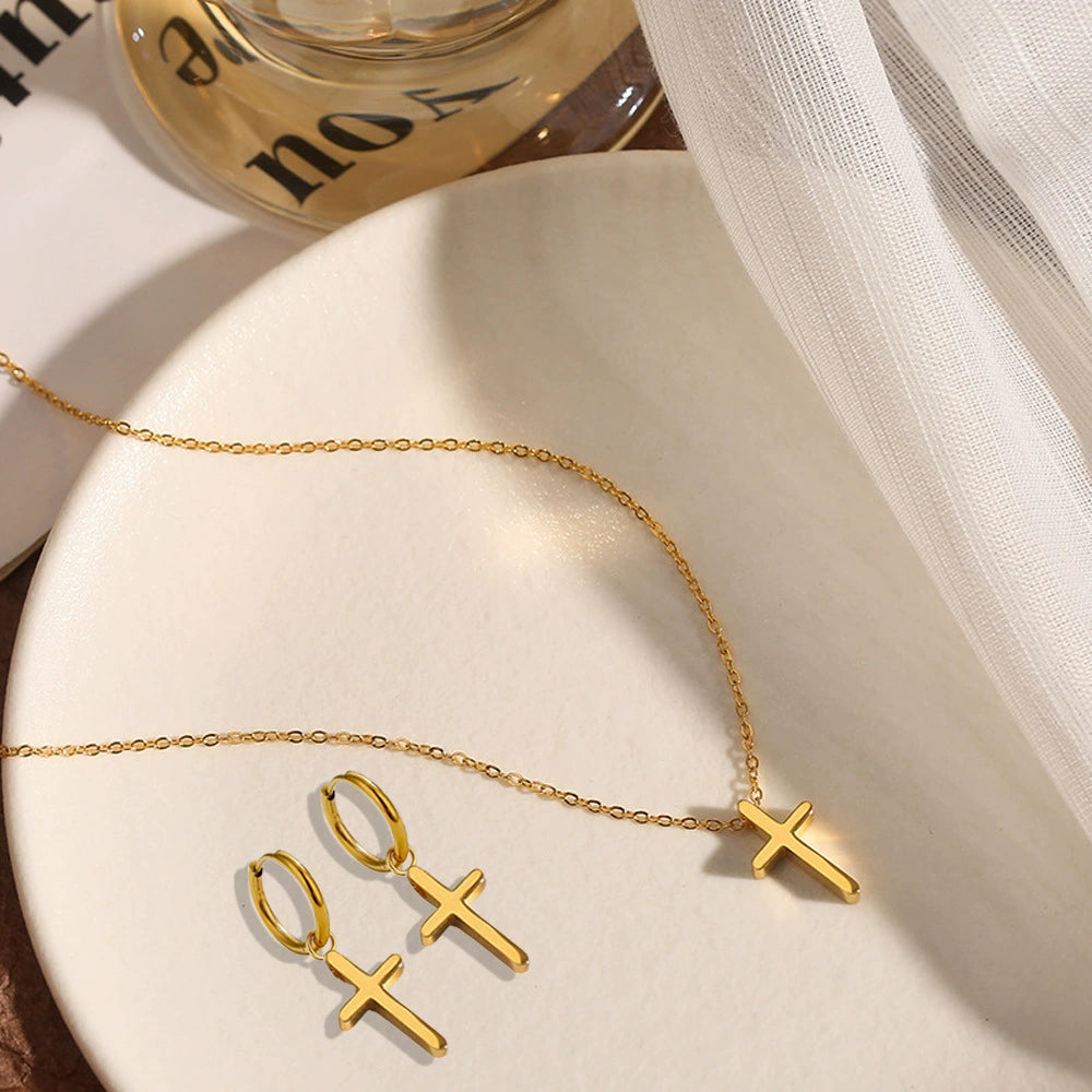 Wholesale Women's Cross Jewelry Set With Crown And Roman Numerals Stai ...