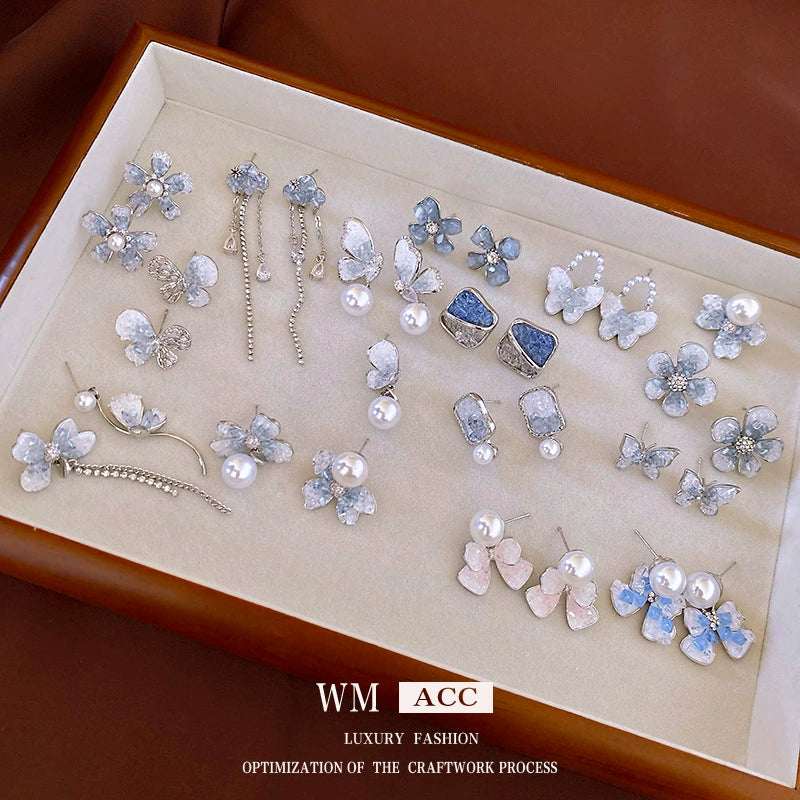 Wholesale Women's Diecast Silver Needle Blue Crystal Flower Pearl ...