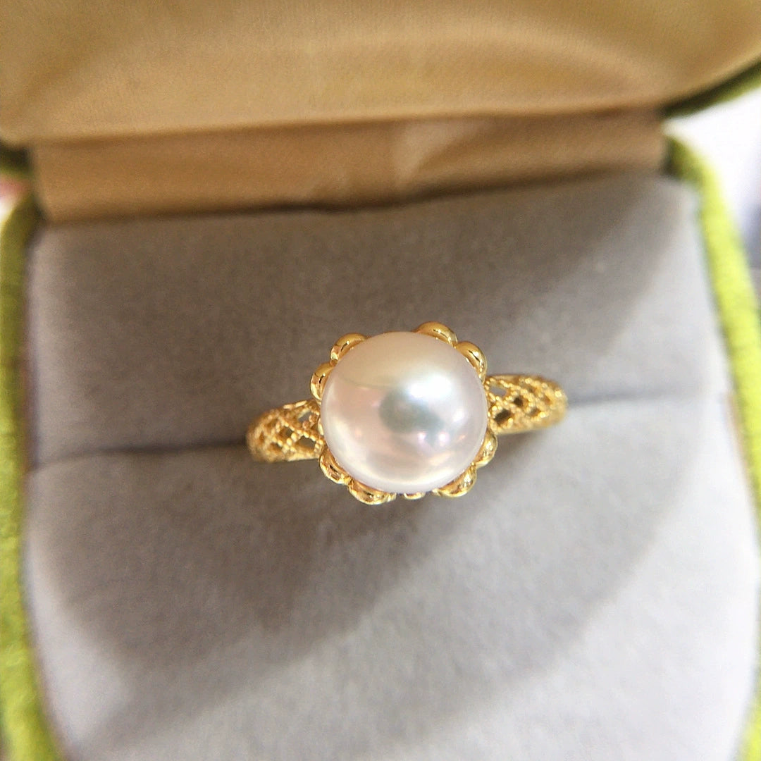 Wholesale Women's Freshwater Pearl Ring Copper Material Flat Round And ...