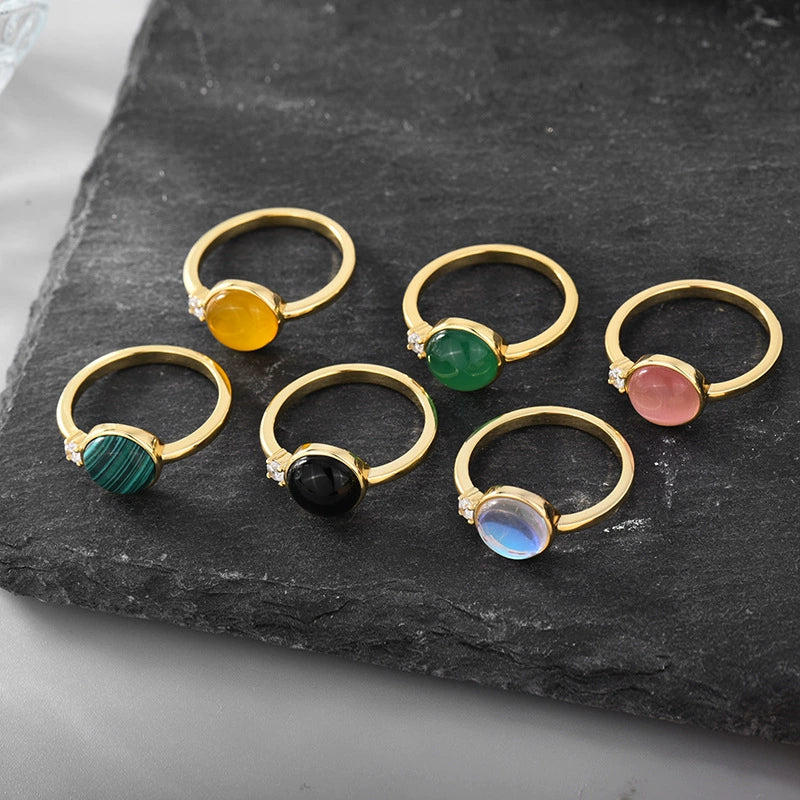 Wholesale Women's Simple Hemispherical Natural Stone Copper Ring With ...