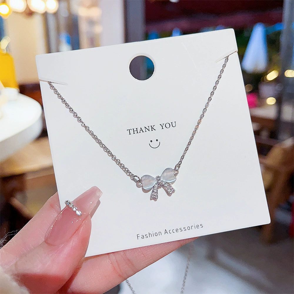 Wholesale Women's Titanium Steel Opal Bow Inlaid Zircon Clavicle Chain ...