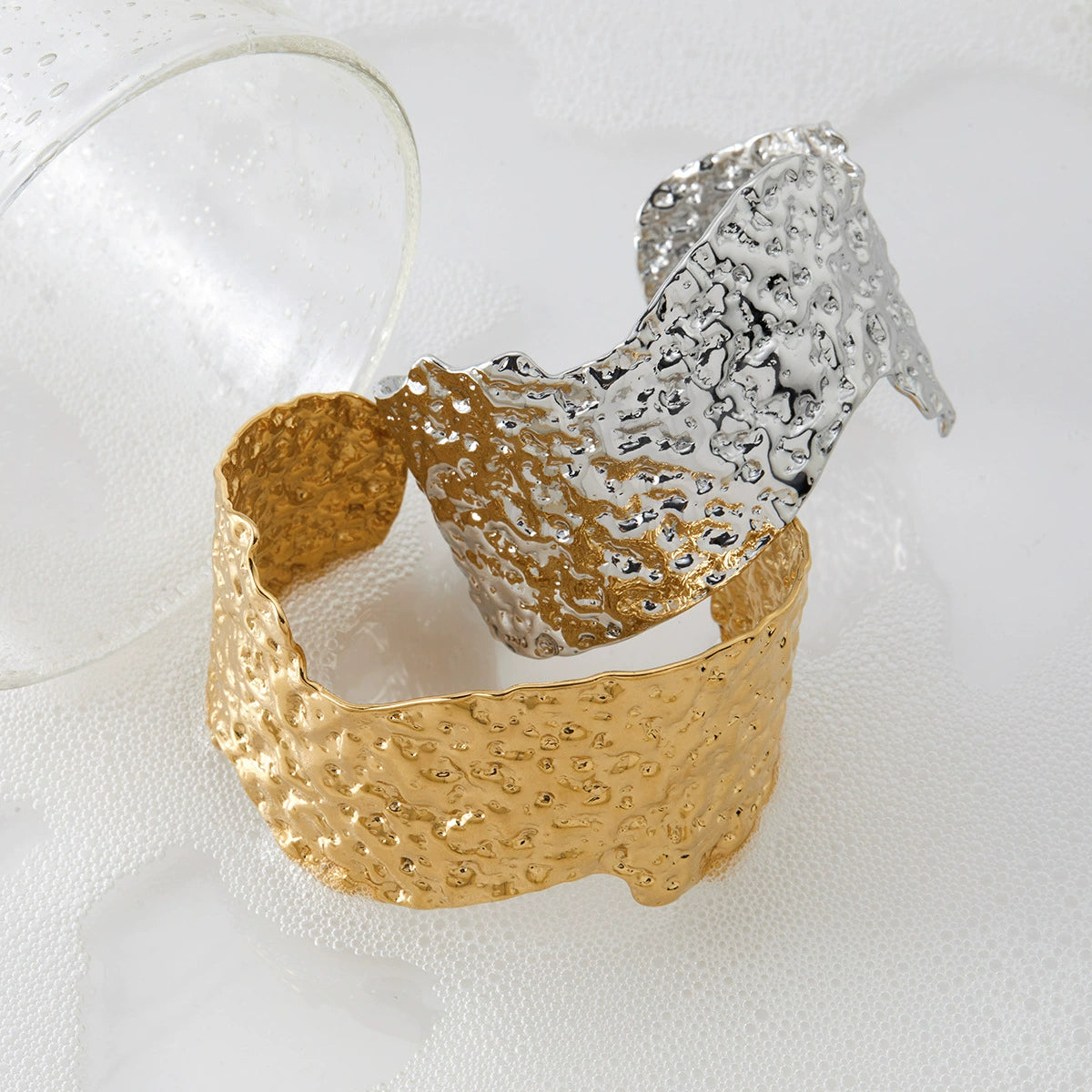 Widesided Irregular Texture Adjustable Open Bracelet In Stainless Stee ...