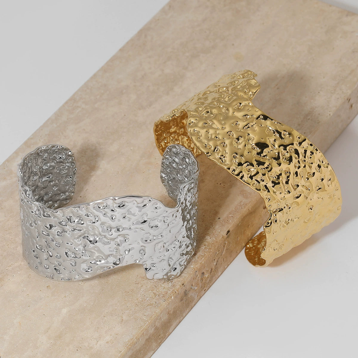 Widesided Irregular Texture Adjustable Open Bracelet In Stainless Stee ...
