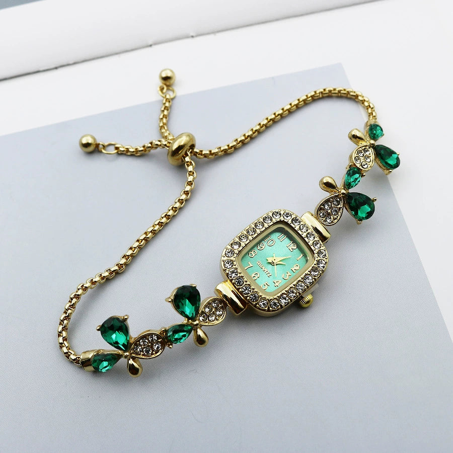 Women's Alloy And Stainless Steel Square Quartz Watch With Butterfly ...