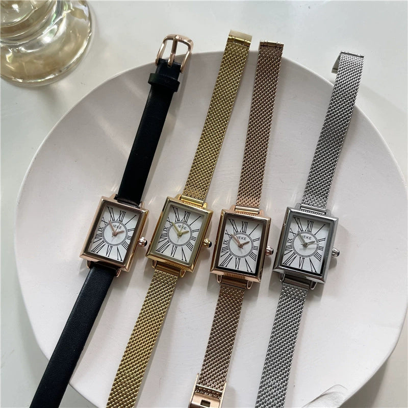 Women's Alloy And Steel Band Rectangular Quartz Watch Simple Elegant ...