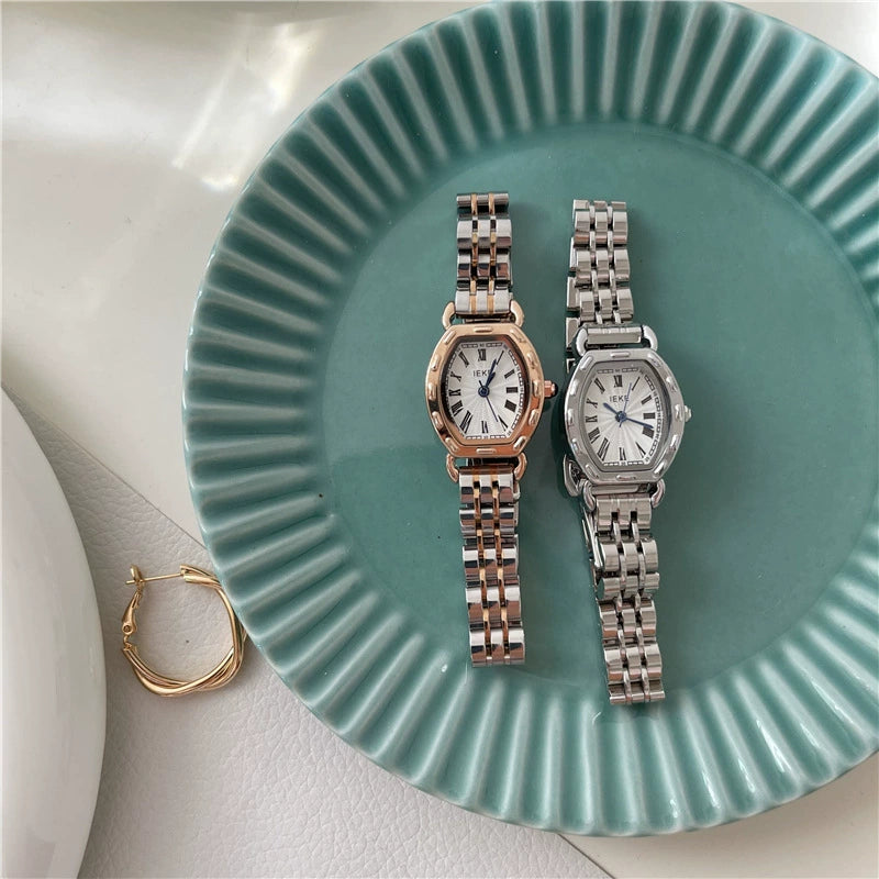 Women's Alloy Case Ordinary Glass Mirror Fashion Barrel Roman Dial ...