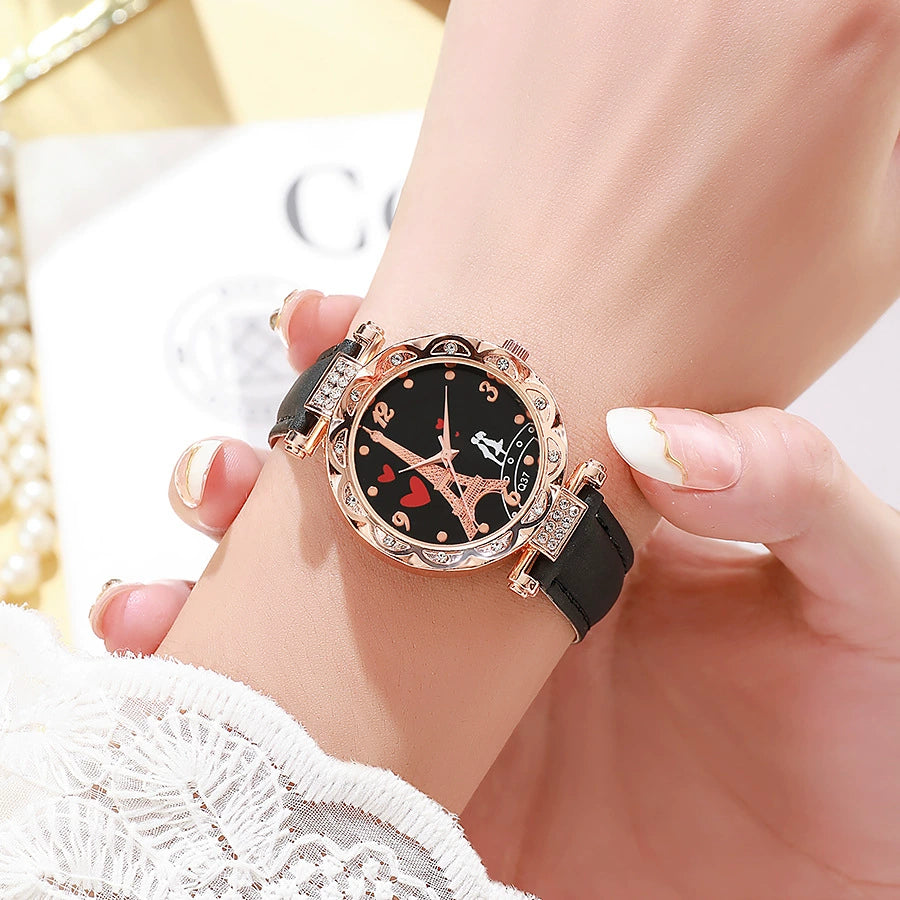Women's Alloy Case Ordinary Glass Mirror Imitation Leather Strap Round ...