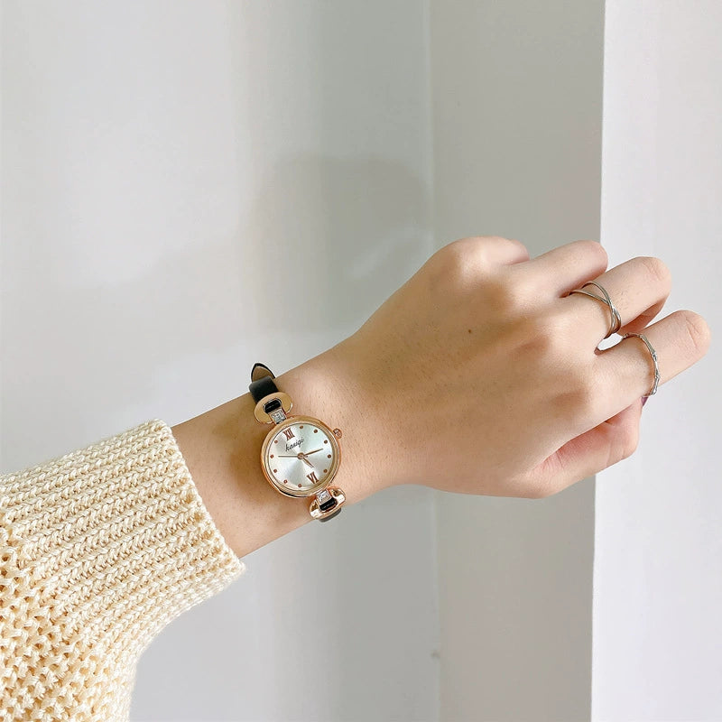 Women's Alloy Case Ordinary Glass Mirror Small Dial Thin Belt Retro ...
