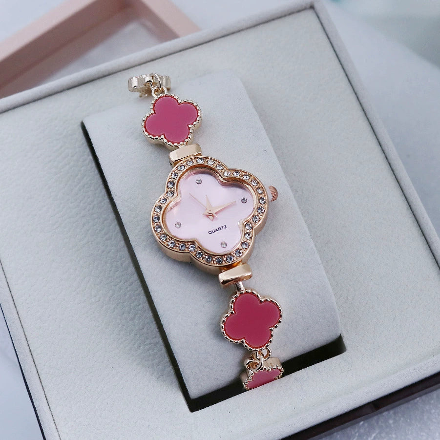 Women's Alloy Fourleaf Clover Shaped Diamondencrusted Casual Watch ...