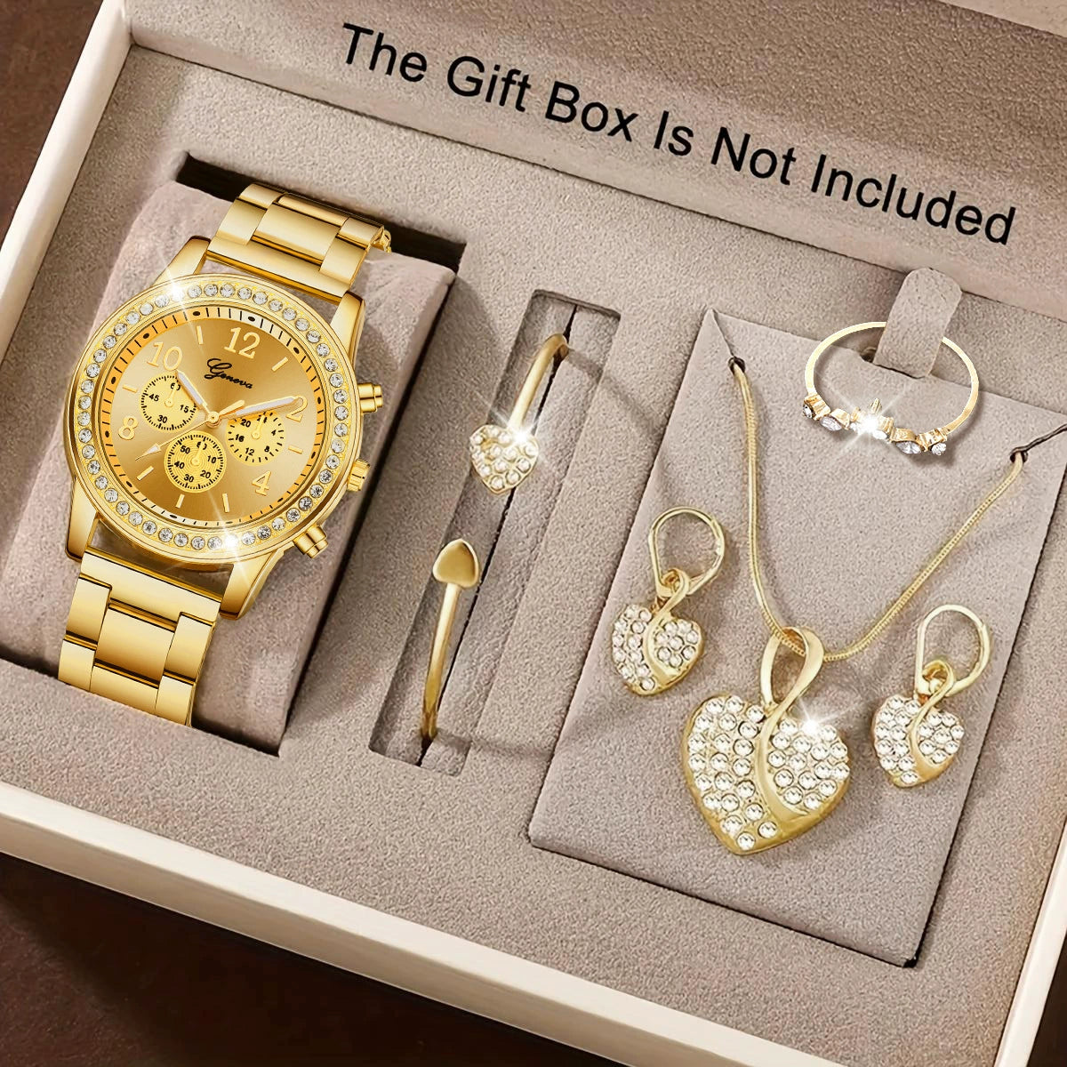 Women's Alloy Quartz Watch And Jewelry Set With Heartshaped And Round ...