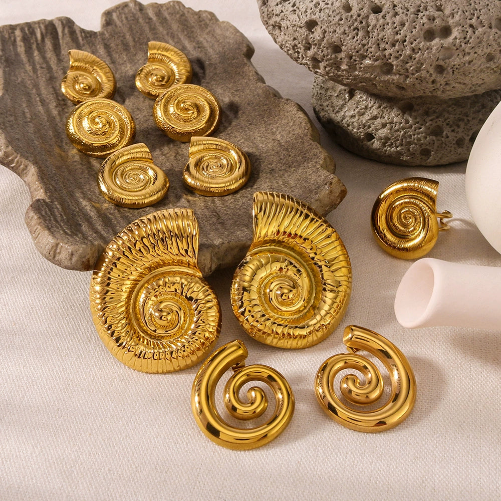 Women's Beach Wind Marine Series Conch Geometric Stainless Steel 18K G ...