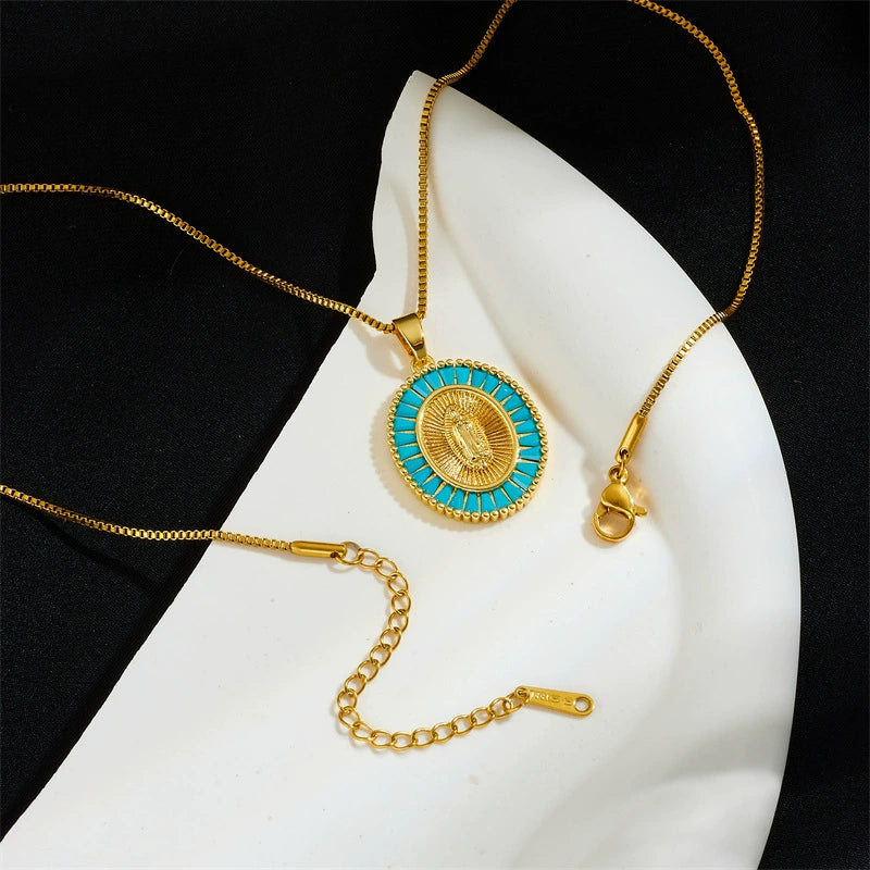 Women's Copper Box Chain Necklace With Mixed Gem Inlay And ...