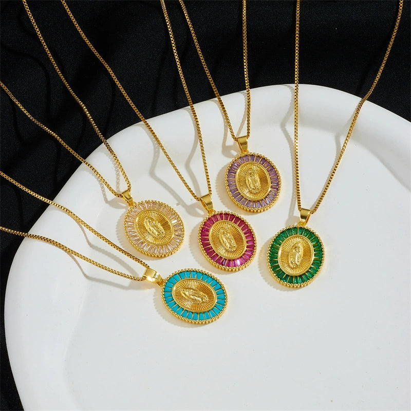 Women's Copper Box Chain Necklace With Mixed Gem Inlay And ...