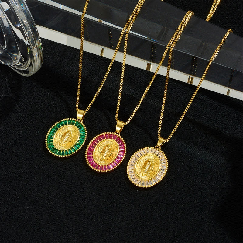 Women's Copper Box Chain Necklace With Mixed Gem Inlay And ...