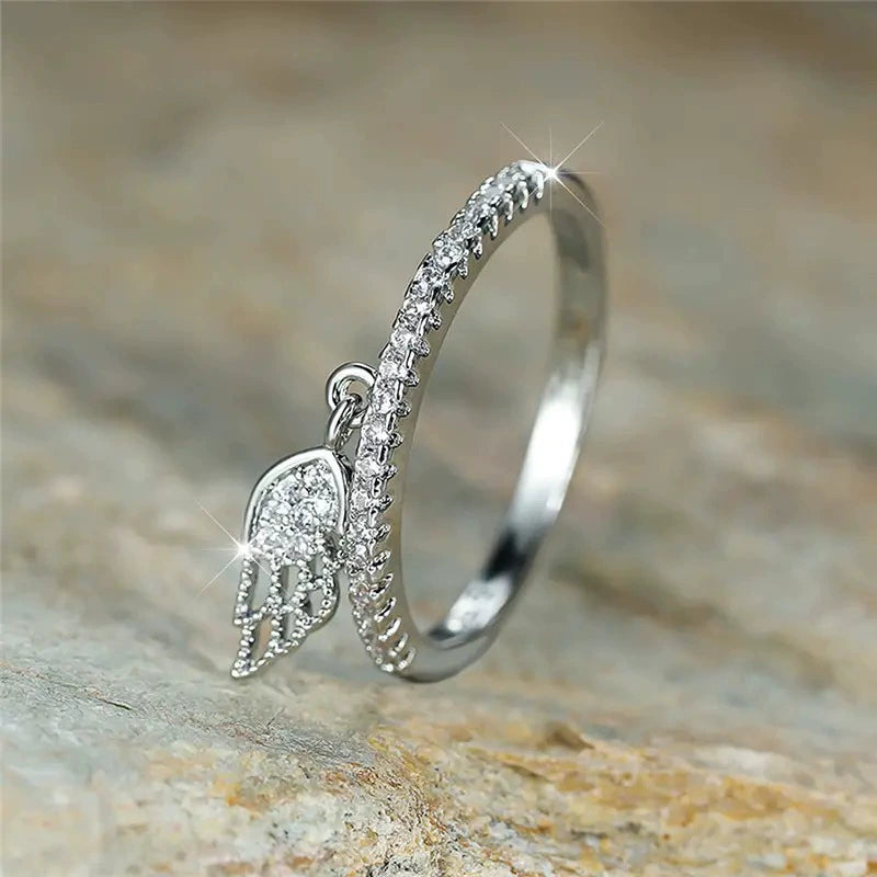 Women's Copper Wing Feather Ring Inlaid With Zircon Geometric Style Je ...