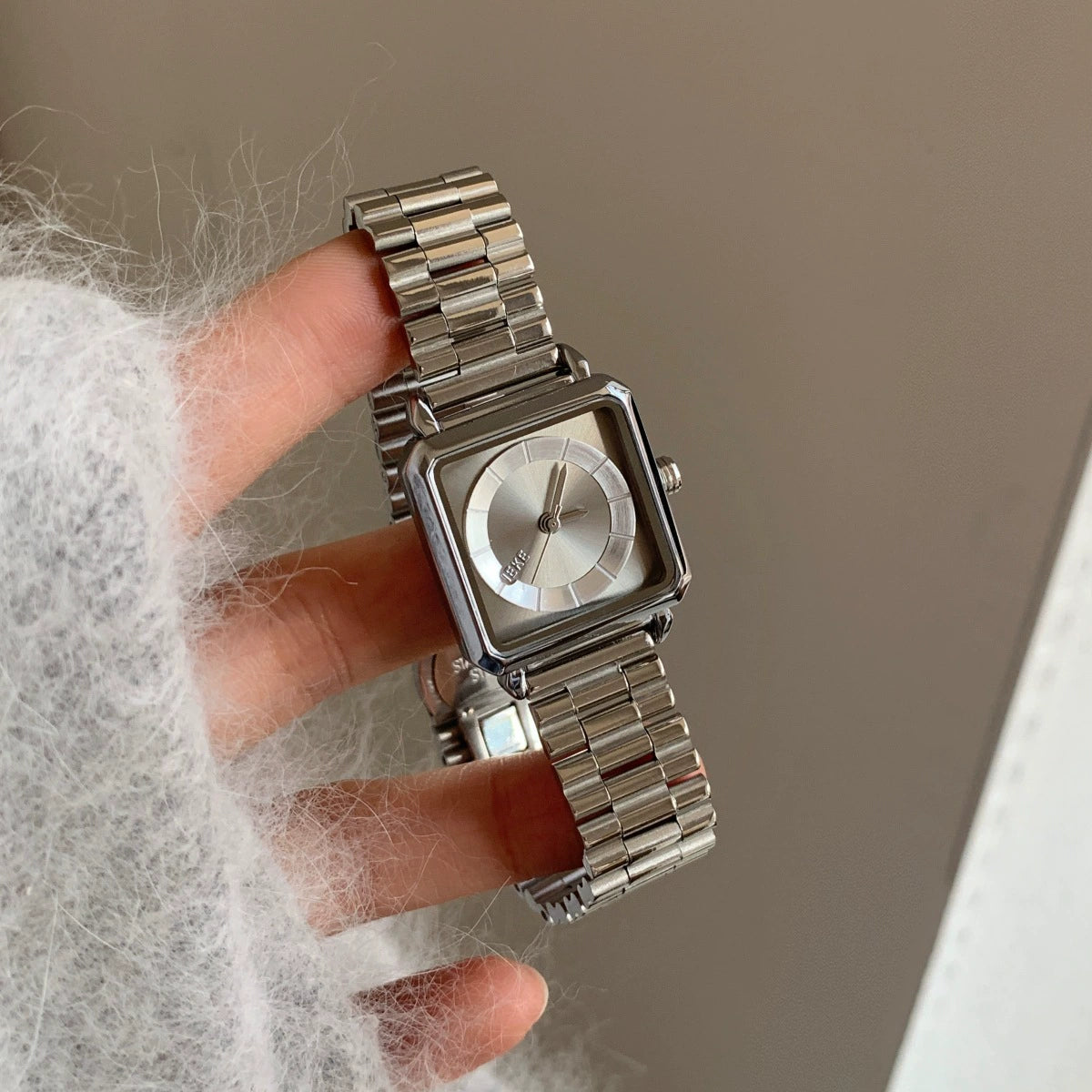 Women's Fashion Alloy Case Stainless Steel Strap Rectangle Dial Watch ...