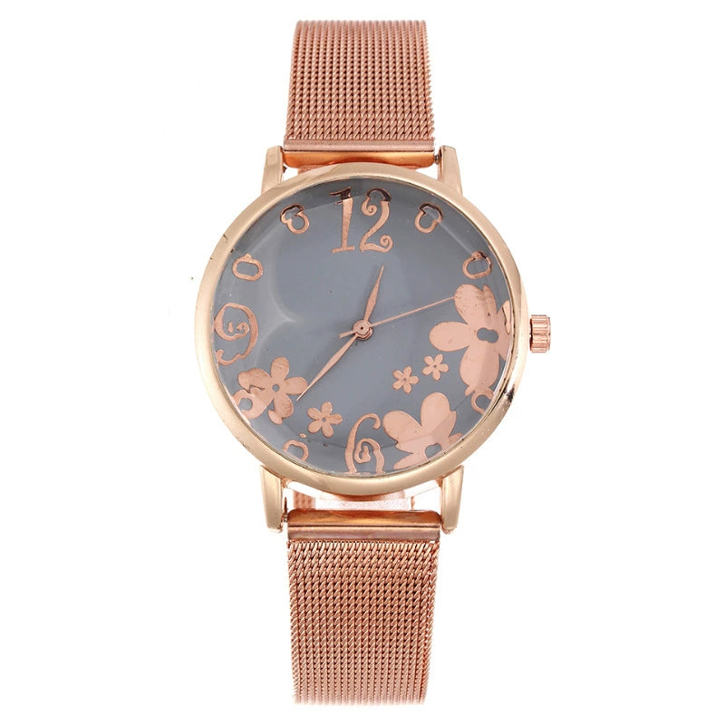 Women's Fashion Flower Quartz Watch With Alloy Case Metal Strap And ...