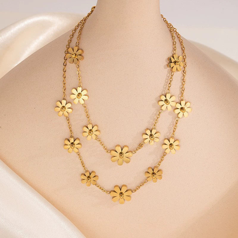 Women's Flower Titanium Steel Jewelry Set With Electroplated O Chain A ...