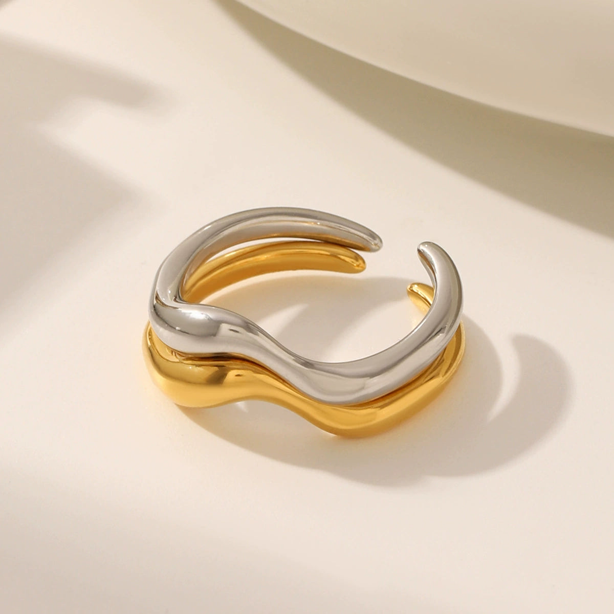 Women's Geometric Asymmetrical Open Ring Ins Style Stainless Steel Wav ...