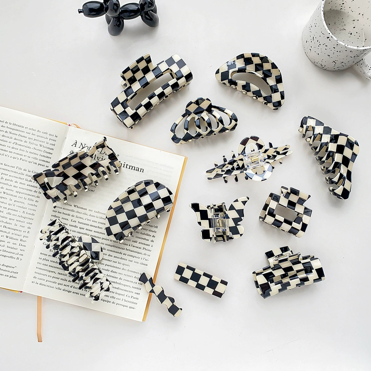 Women's Handmade Acetic Acid Plate Vintage Allmatch Checkerboard Hair ...