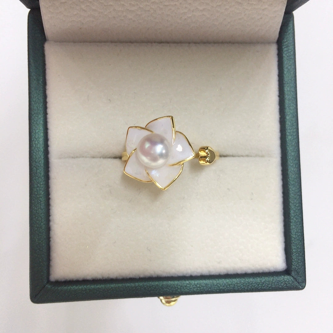 Women's Highgloss Natural Freshwater Pearl Ring Copper 18K Goldfilled ...