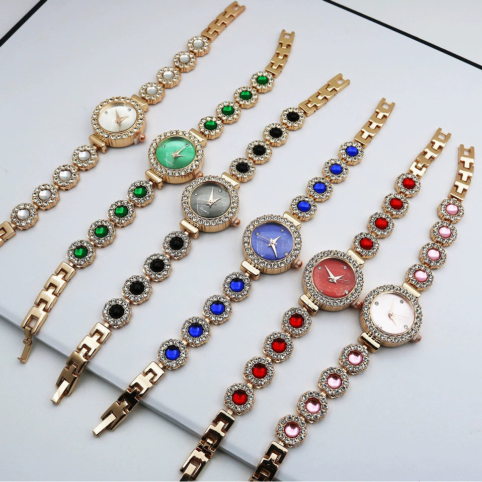 Women's Luxury Chalcedony Bracelet Watch With Diamond Embedded Alloy ...