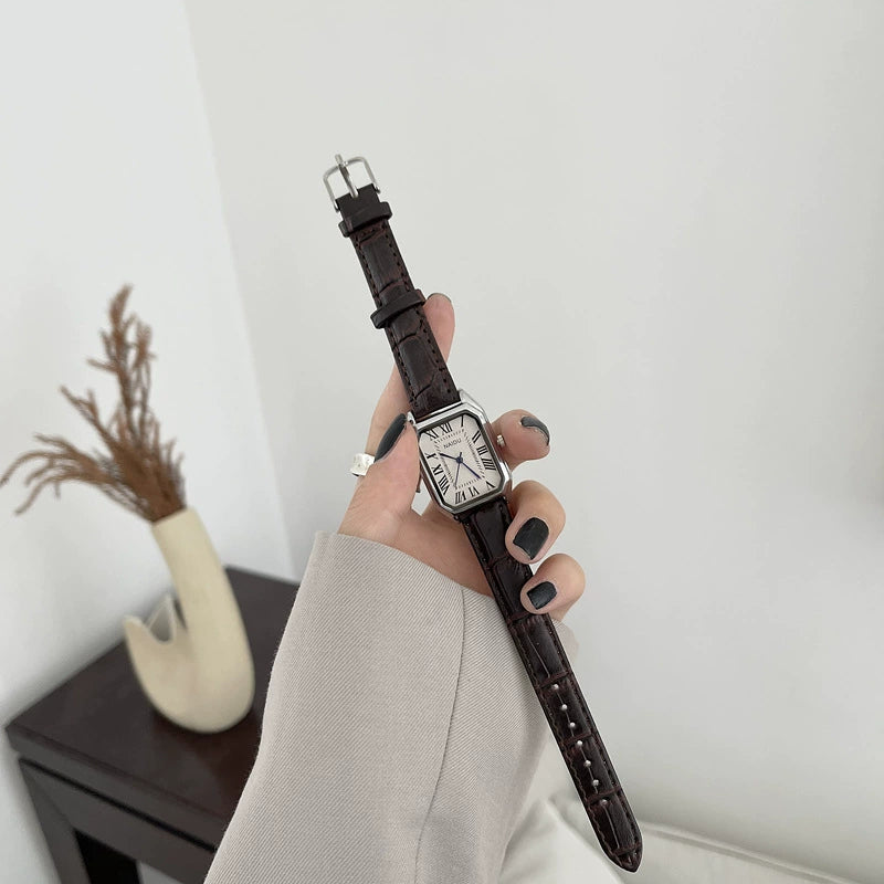 Women's Metal Rectangular Retro Roman Dial Quartz Watch Simple Elegant ...
