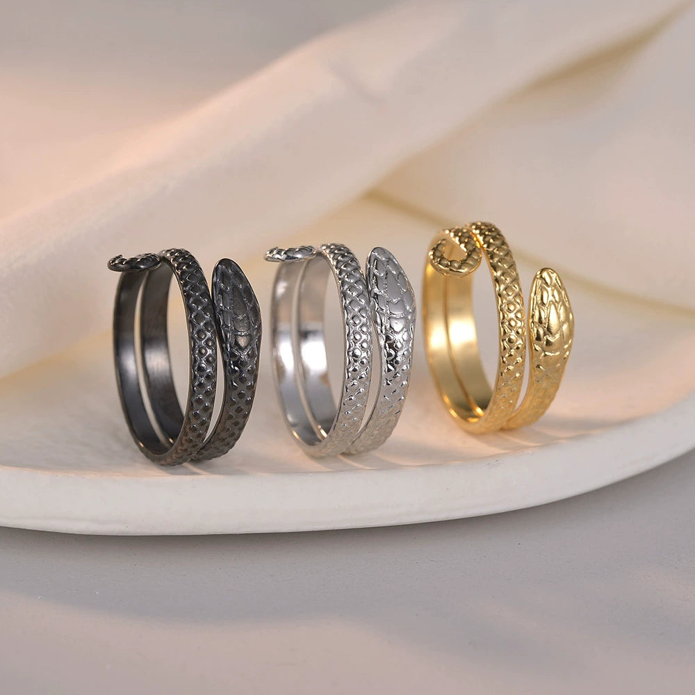 Women's Open Snakeshaped Titanium Steel Ring With Geometric Design And ...