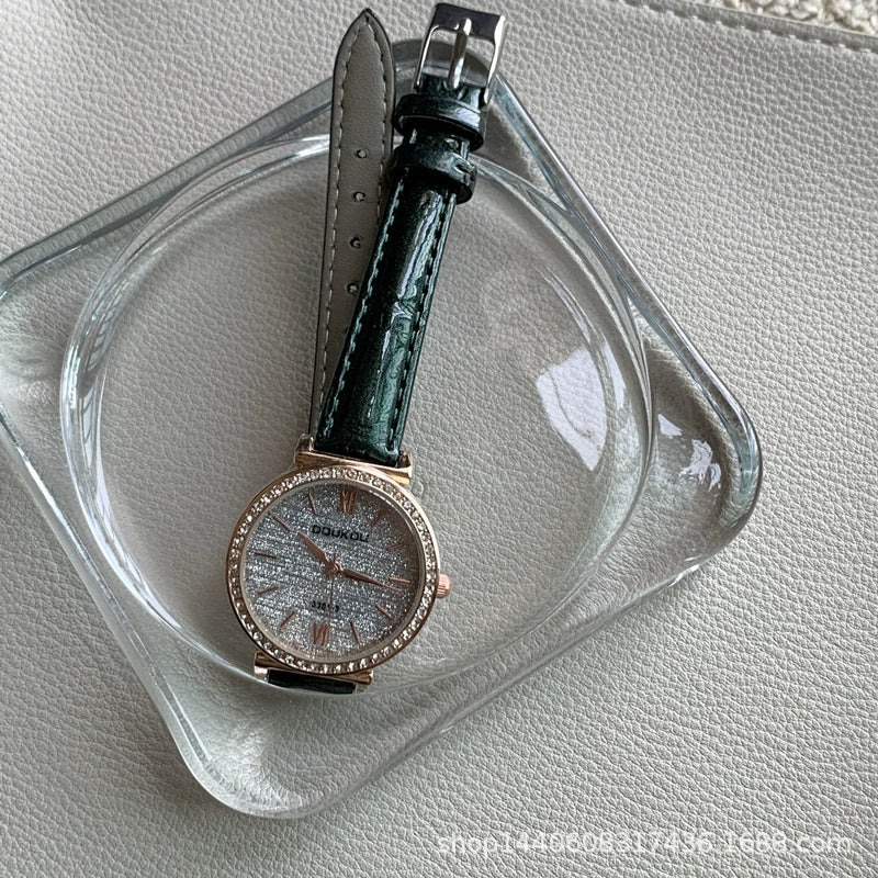 Women's Retro Dark Green Roman Starry Alloy Case Ordinary Glass Mirror ...