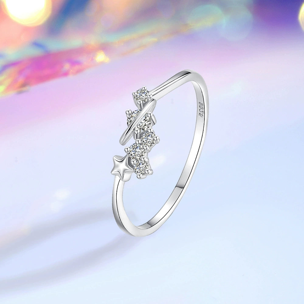 Women's S925 Sterling Silver Stacked Ring With Geometric Star And Satu ...