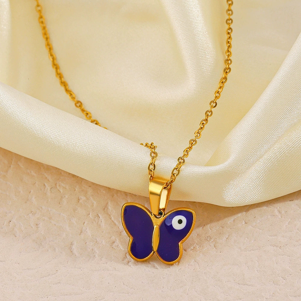 Women's Stainless Steel And Titanium Steel Devil's Eye Butterfly Neckl ...
