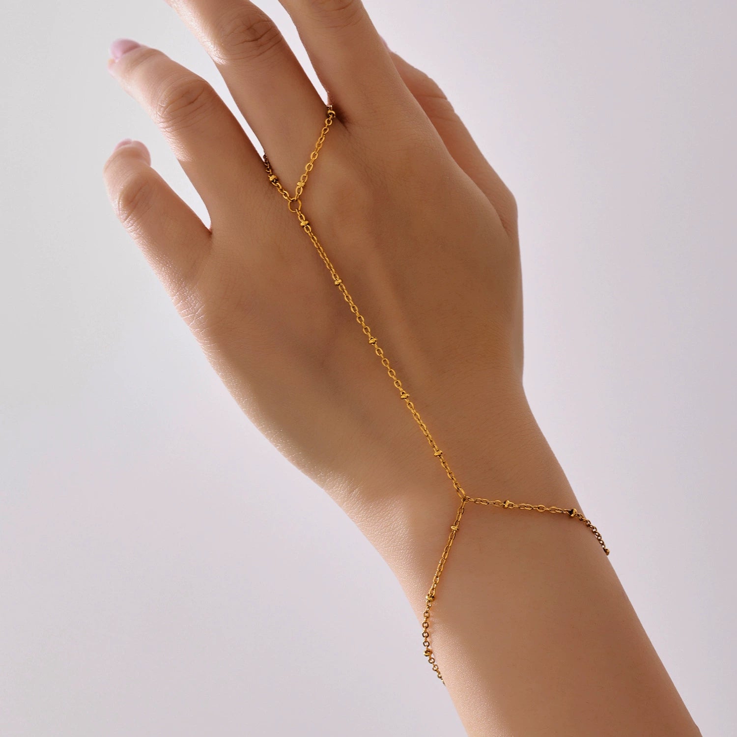 Women's Stainless Steel Geometric Beaded Finger Chain And Bracelet 18K ...