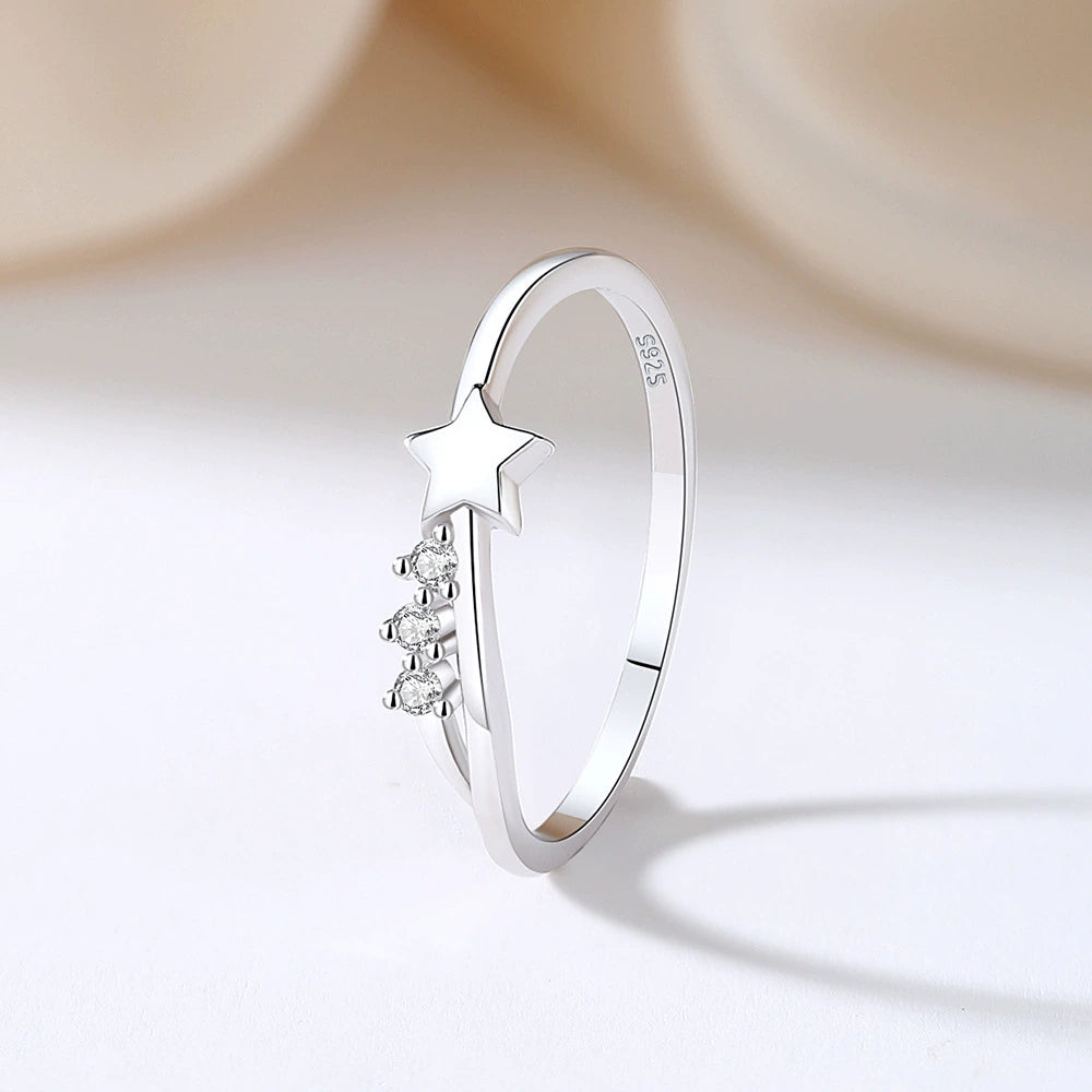 Women's 925 Sterling Silver Star Stacked Ring Electroplated Simple Fas ...