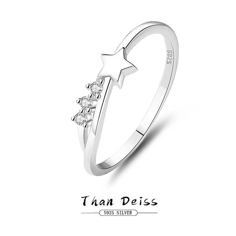 Women's 925 Sterling Silver Star Stacked Ring Electroplated Simple Fas ...