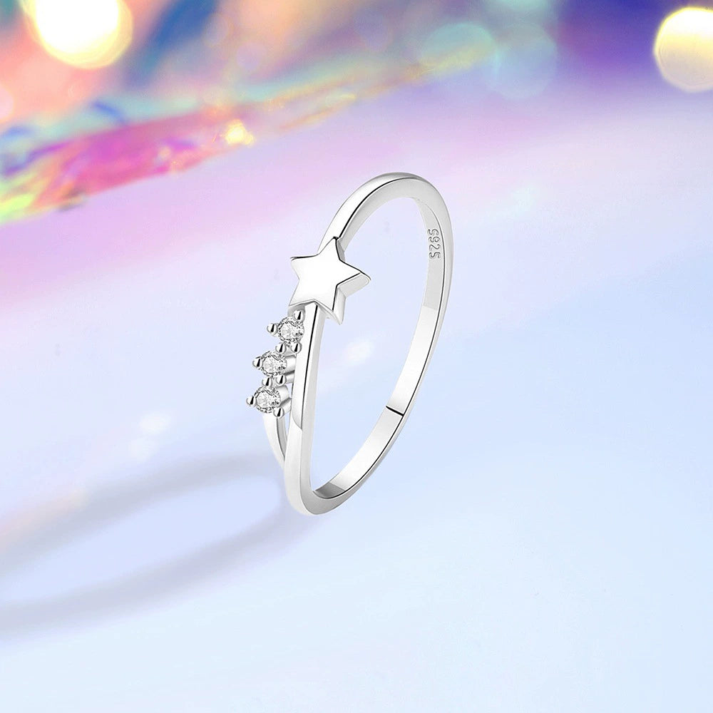 Women's 925 Sterling Silver Star Stacked Ring Electroplated Simple Fas ...