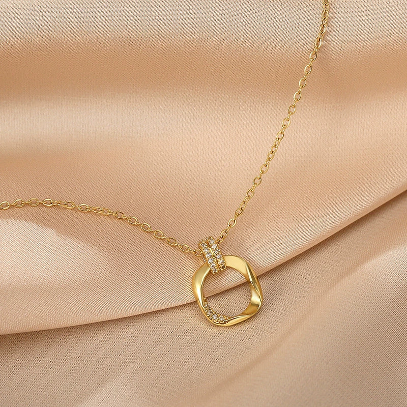Women's Titanium Steel Geometric Double Ring Pendant Clavicle Chain Wi ...