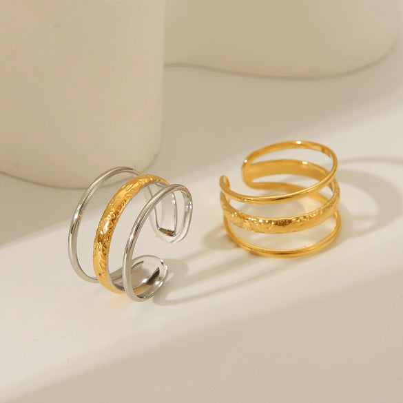 Women's Titanium Steel Open Ring With Geometric Design And Electroplat ...
